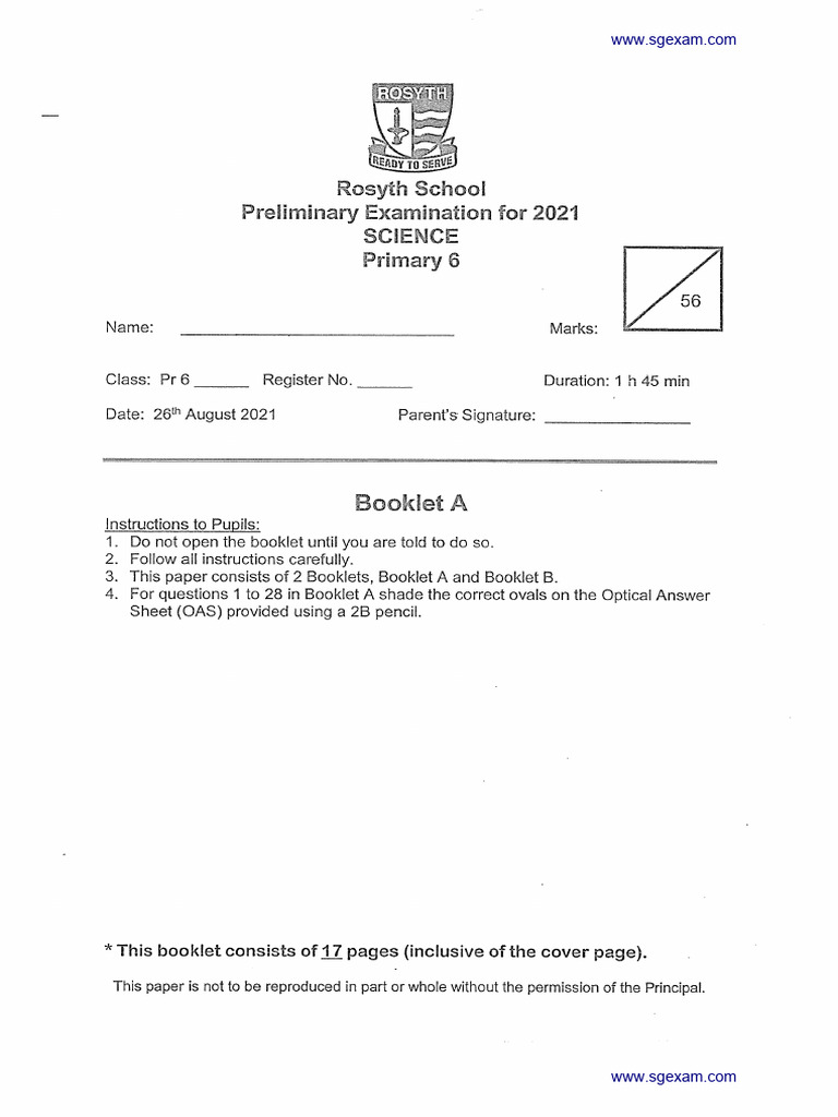 2021 P6 Science Prelim Rosyth | PDF