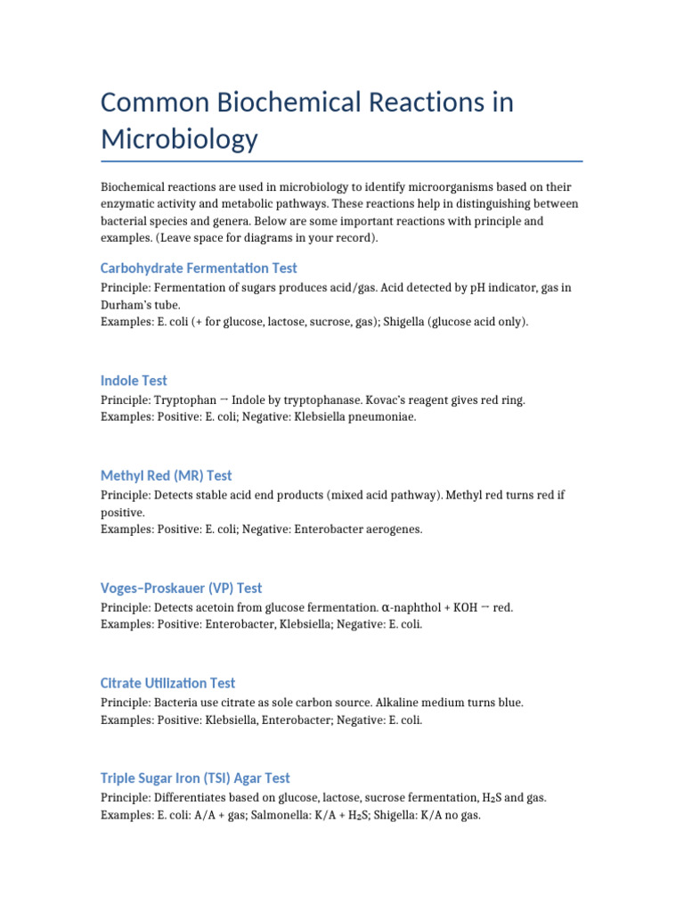Biochemical Reactions Microbiology | PDF