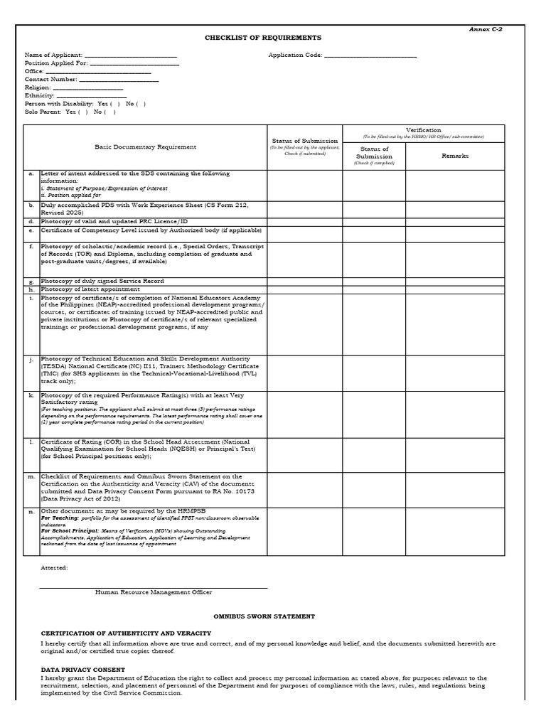 Applicant Document Checklist for HR Submission | PDF
