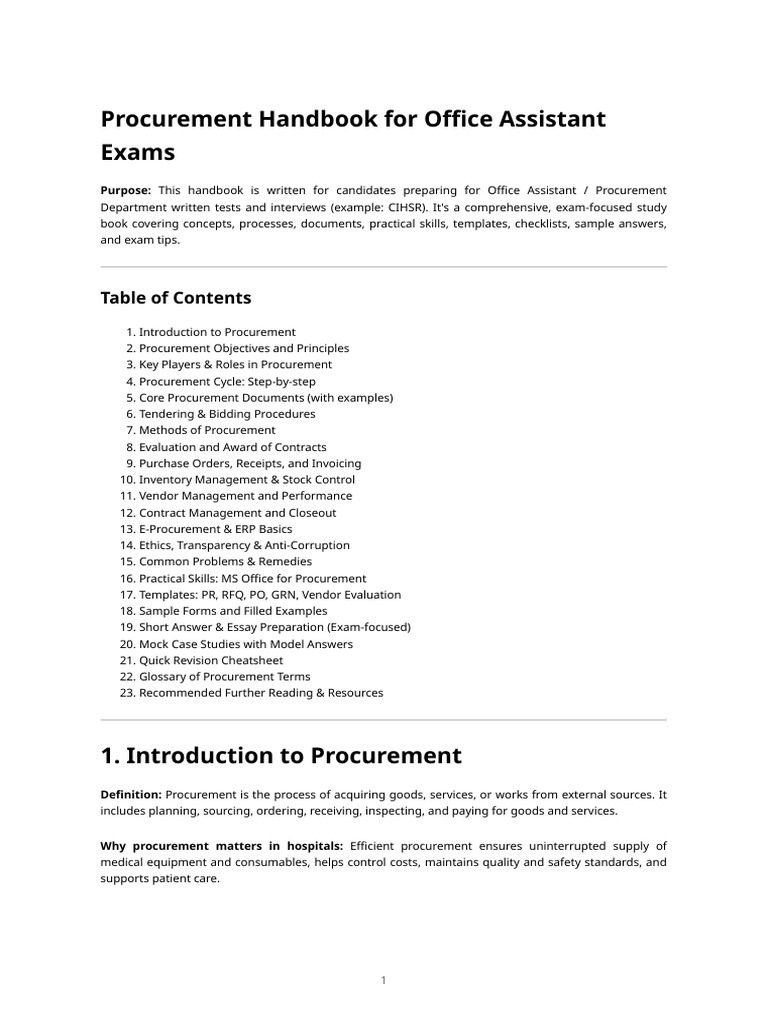 Office Assistant Procurement Exam Guide | PDF | Procurement | Supply ...
