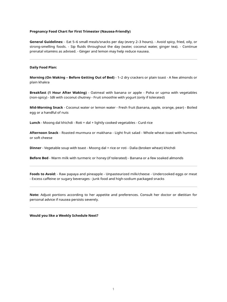 First Trimester Pregnancy Food Guide | PDF