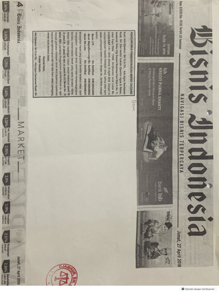 Scan Surat Pemberitahuan Dagang Merek LP | PDF