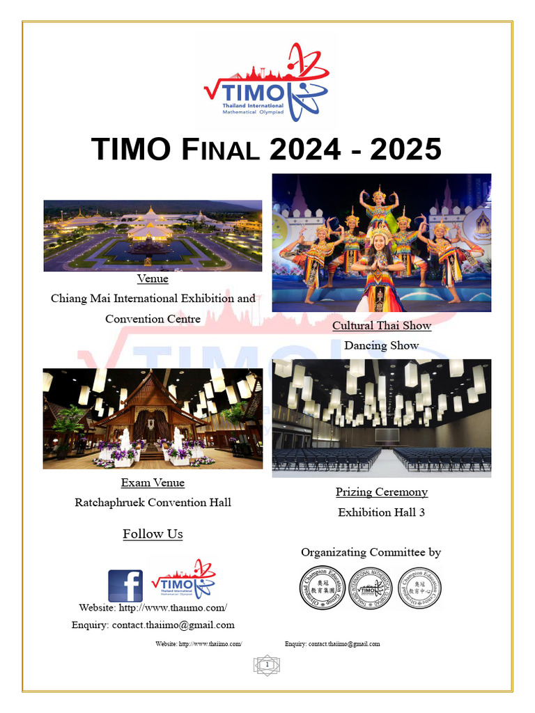 TIMO Final 2025 Schedule and Venue | PDF | Mathematics | Number Theory
