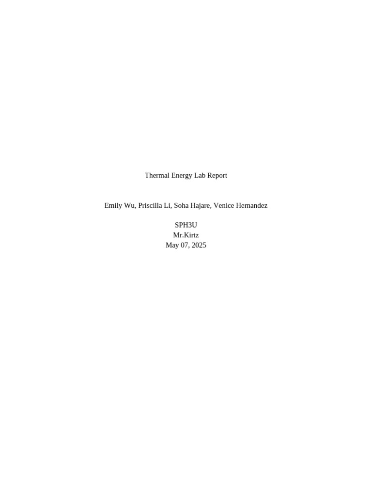 Thermal Energy Lab - Priscilla Li | PDF | Temperature | Celsius