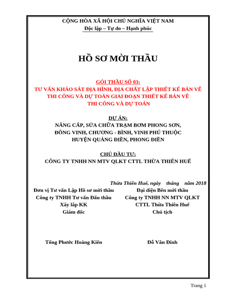 Ho So Moi Thau Tu Van Thiet Ke 1 | PDF