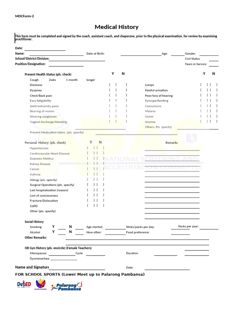 Medical FORM 2 (Medical History) - V2025 | PDF | Diseases And Disorders | Medical Specialties