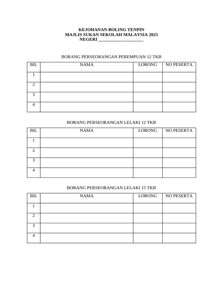 Borang Perseorangan Dan Beregu MSSM 2025 | PDF