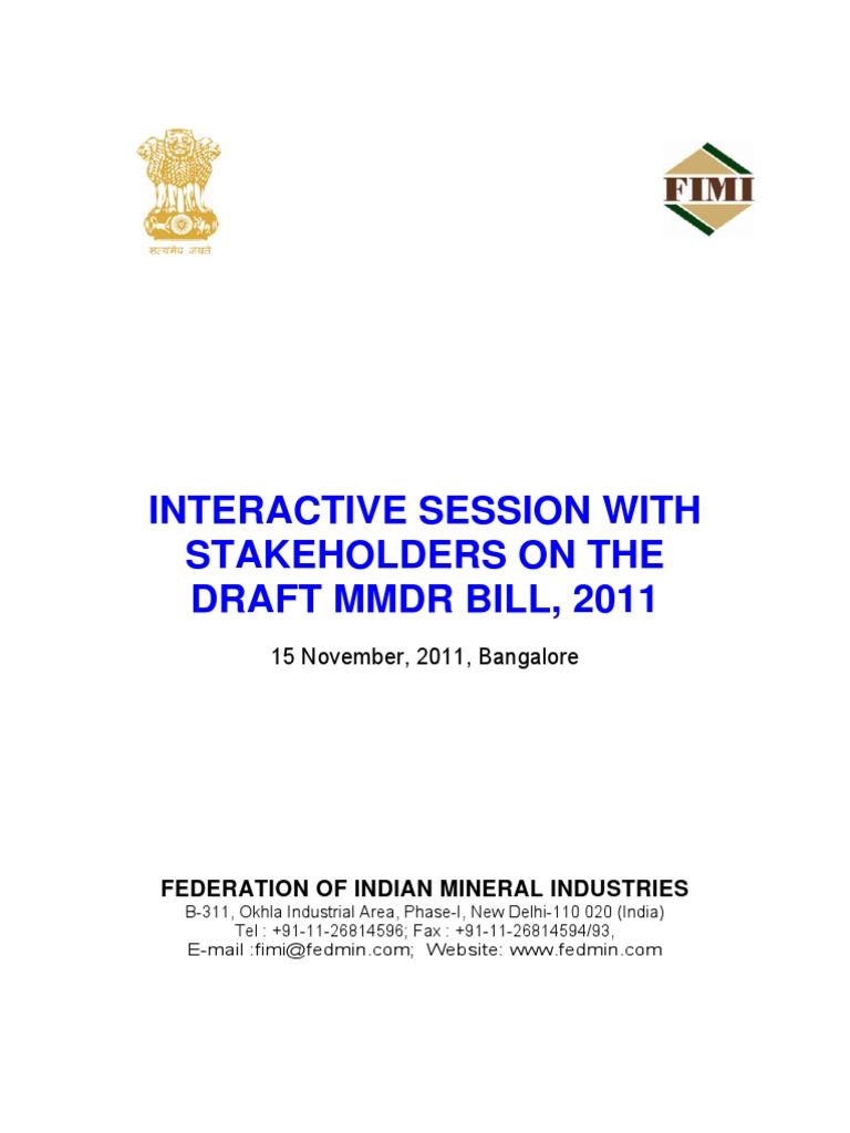 Interactive Session With Stakeholders On The Draft MMDR Bill, 2011 ...