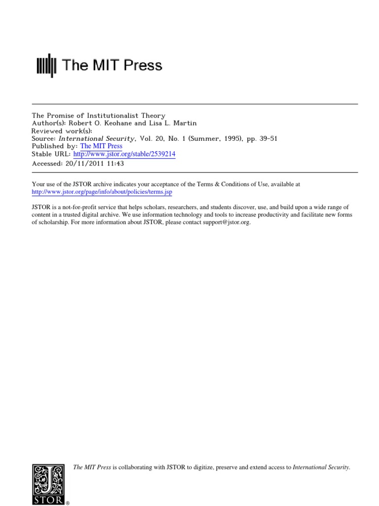Keohane Martin, The Promise of Institution A List Theory | PDF ...