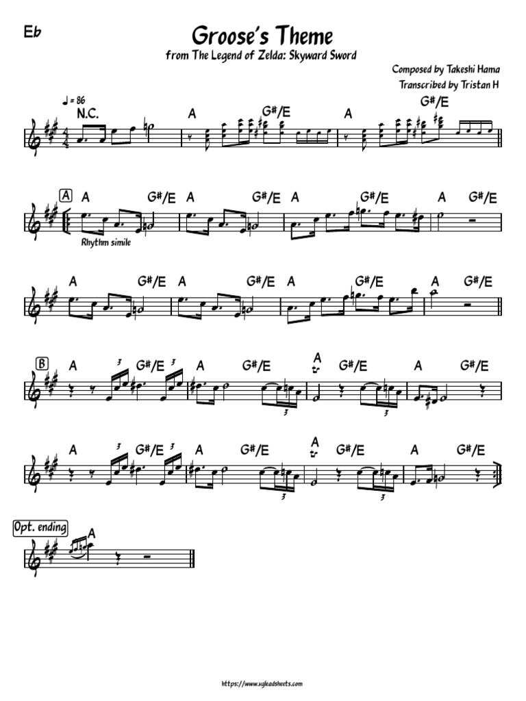 The Legend of Zelda - Skyward Sword - Groose's Theme - Eb | PDF | Single Player Video Games ...