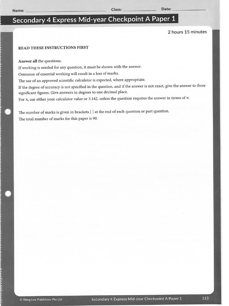 4G3 4A Mid Year Sample Paper | PDF