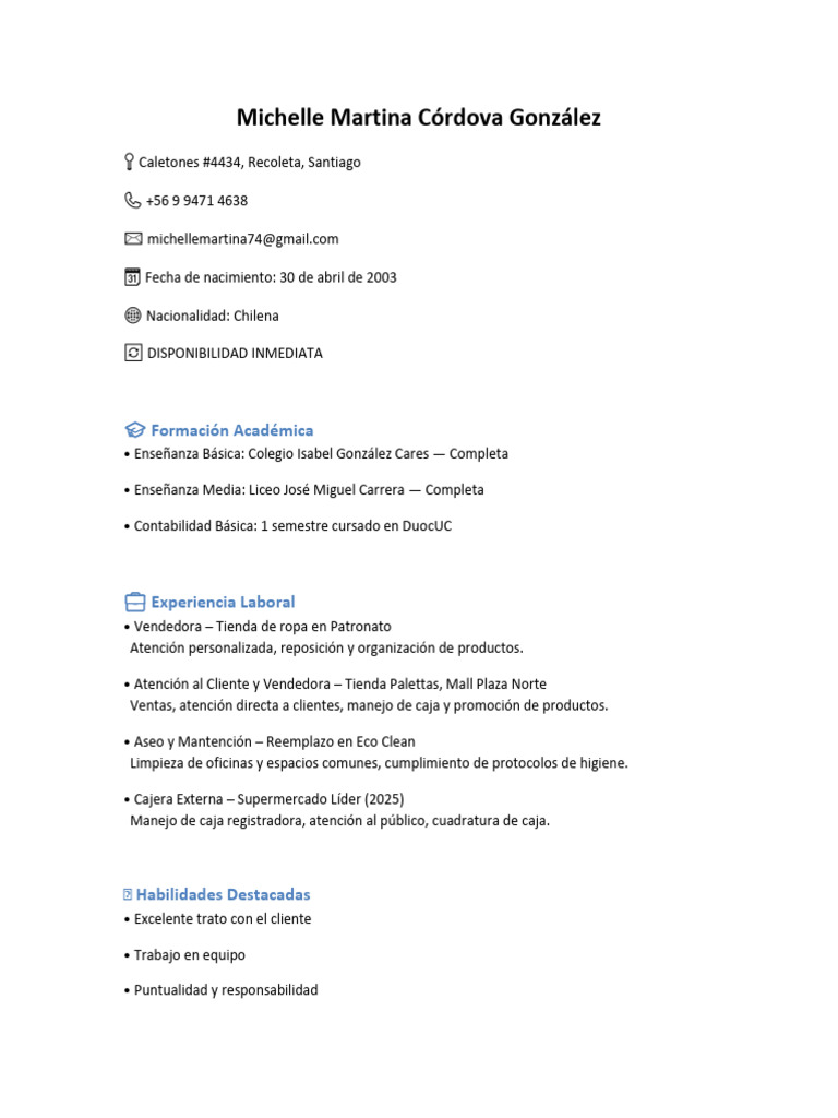 CV Michelle Cordova Gonzalez | PDF