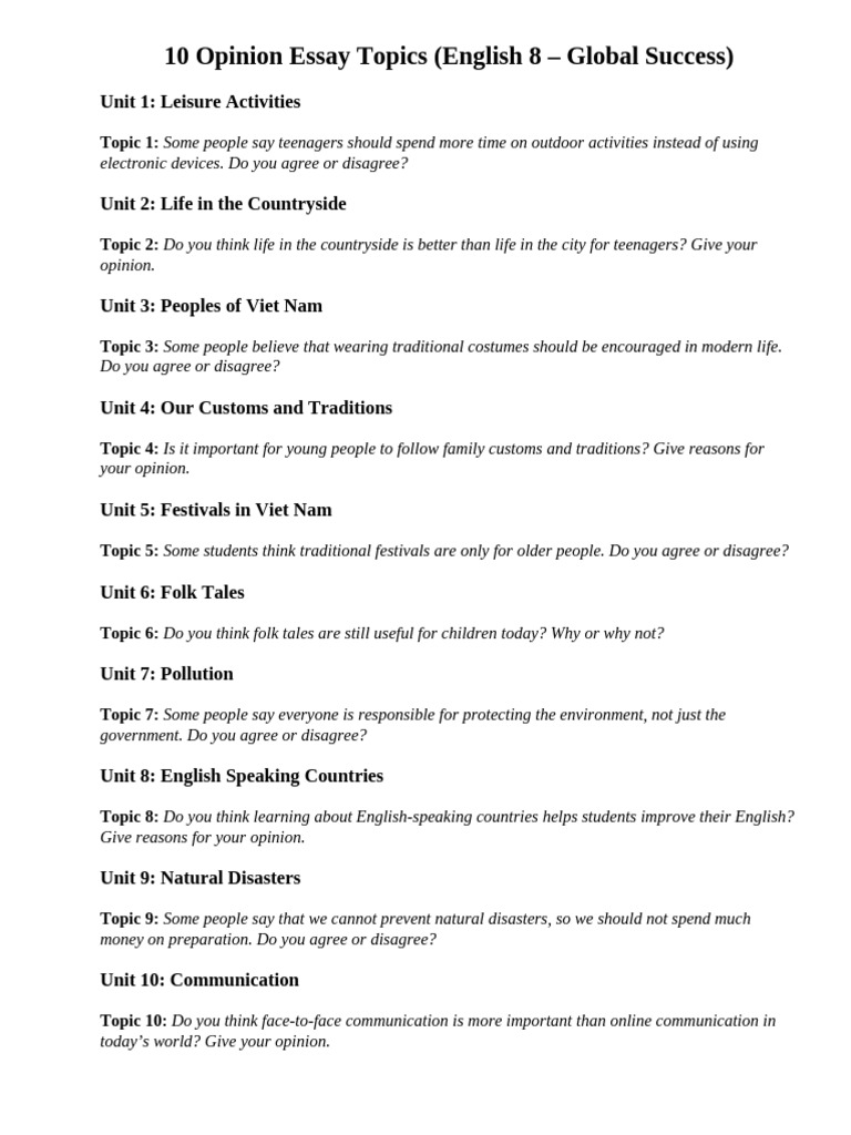 10 Opinion Essay Topics | PDF