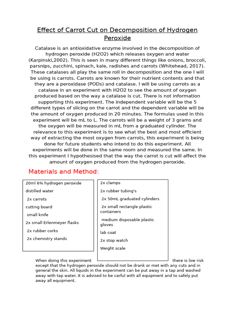 Effect of Carrot Cut On Decomposition of Hydrogen Peroxide | PDF ...