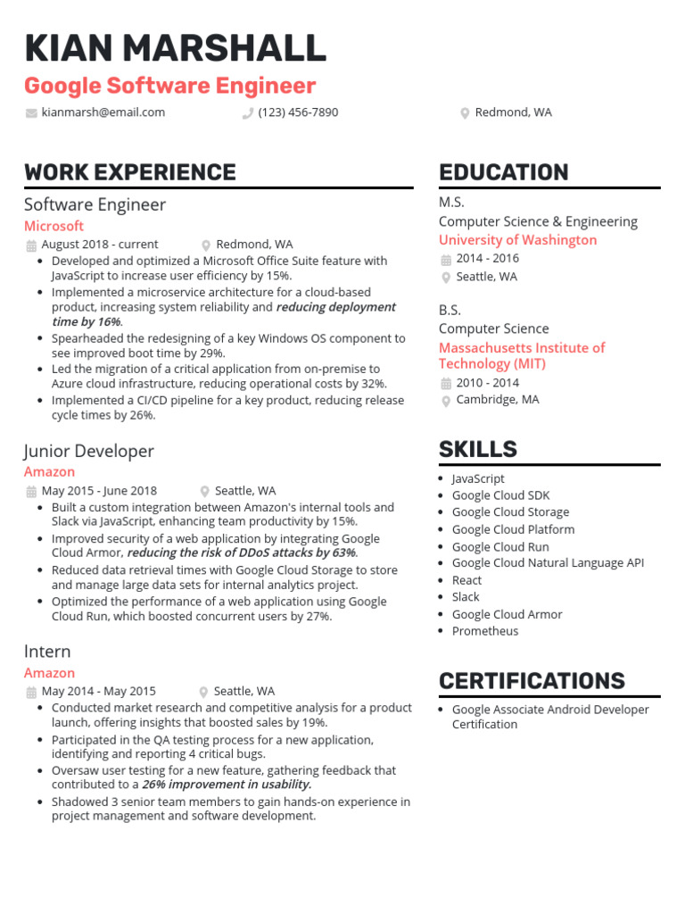Google Software Engineer Resume Example | PDF | Cloud Computing ...
