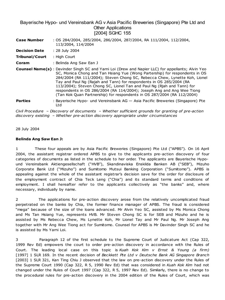 (2004) SGHC 155 | PDF | Discovery (Law) | Banks