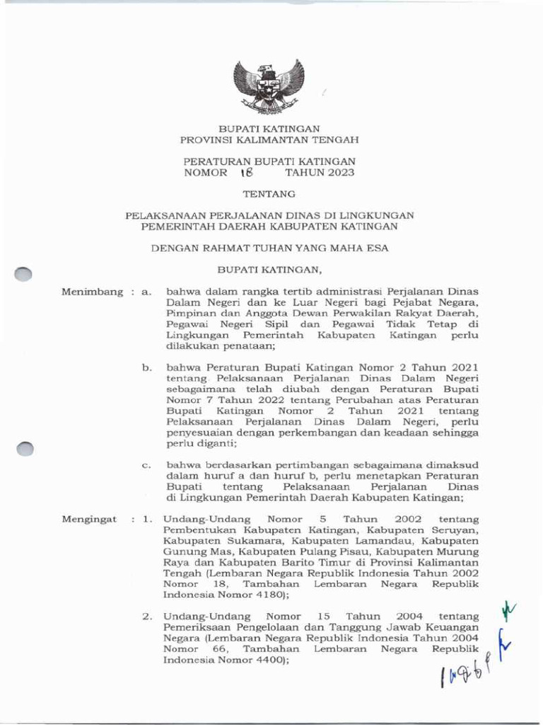 Perbup Perjalanan Dinas Nomor 18 Tahun 2023 11zon | PDF