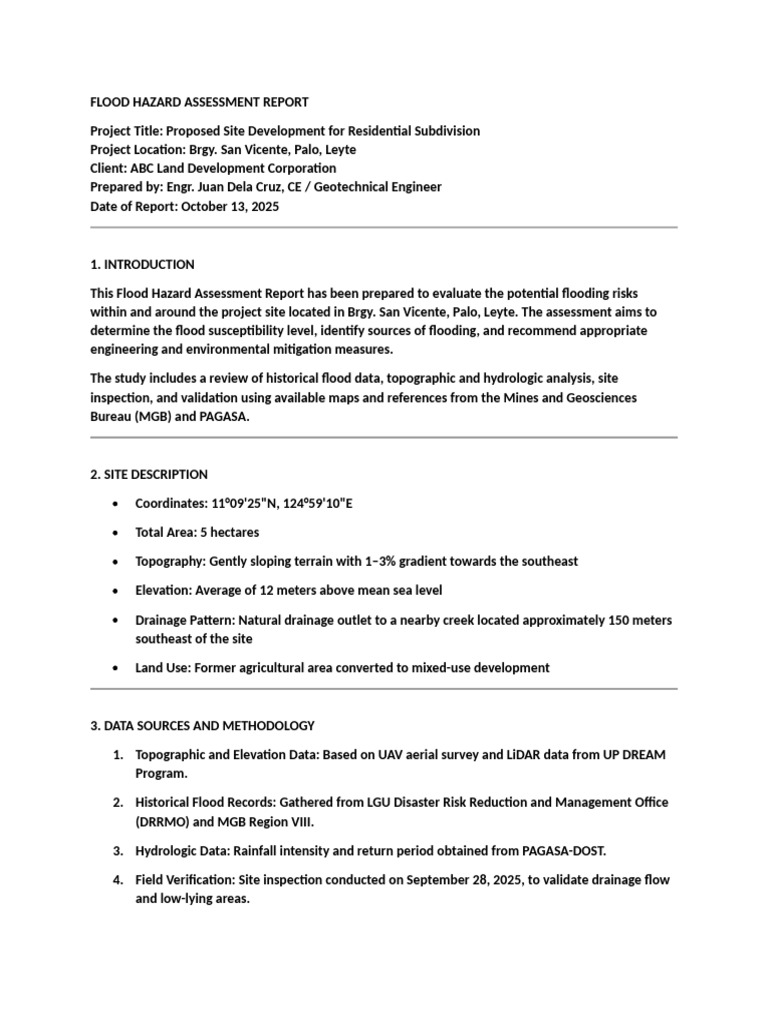 Flood Hazard Assessment for Leyte Subdivision | PDF | Flood | Drainage ...