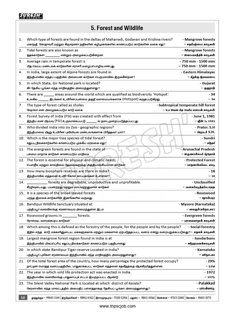Tnpsc Geography One Liner Daysheet 5 6 | PDF | Forests | Agriculture