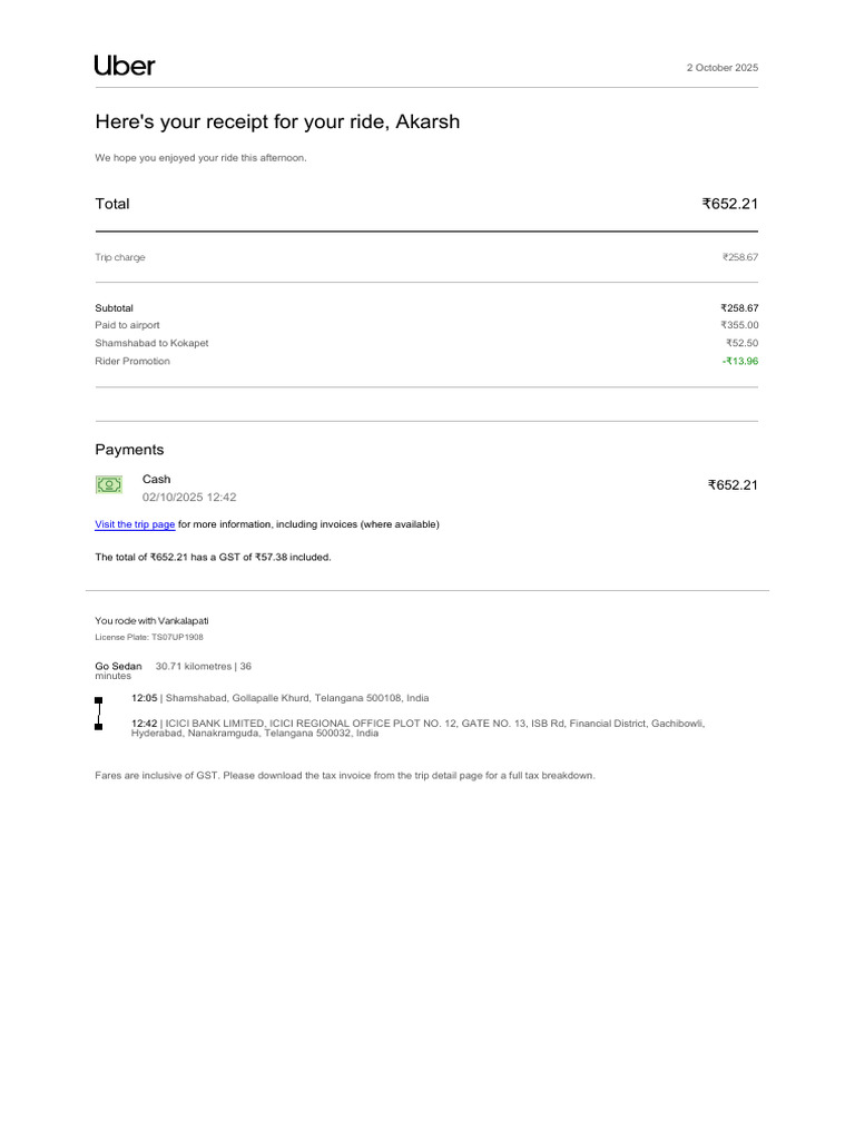 Receipt 02oct2025 Uber | PDF