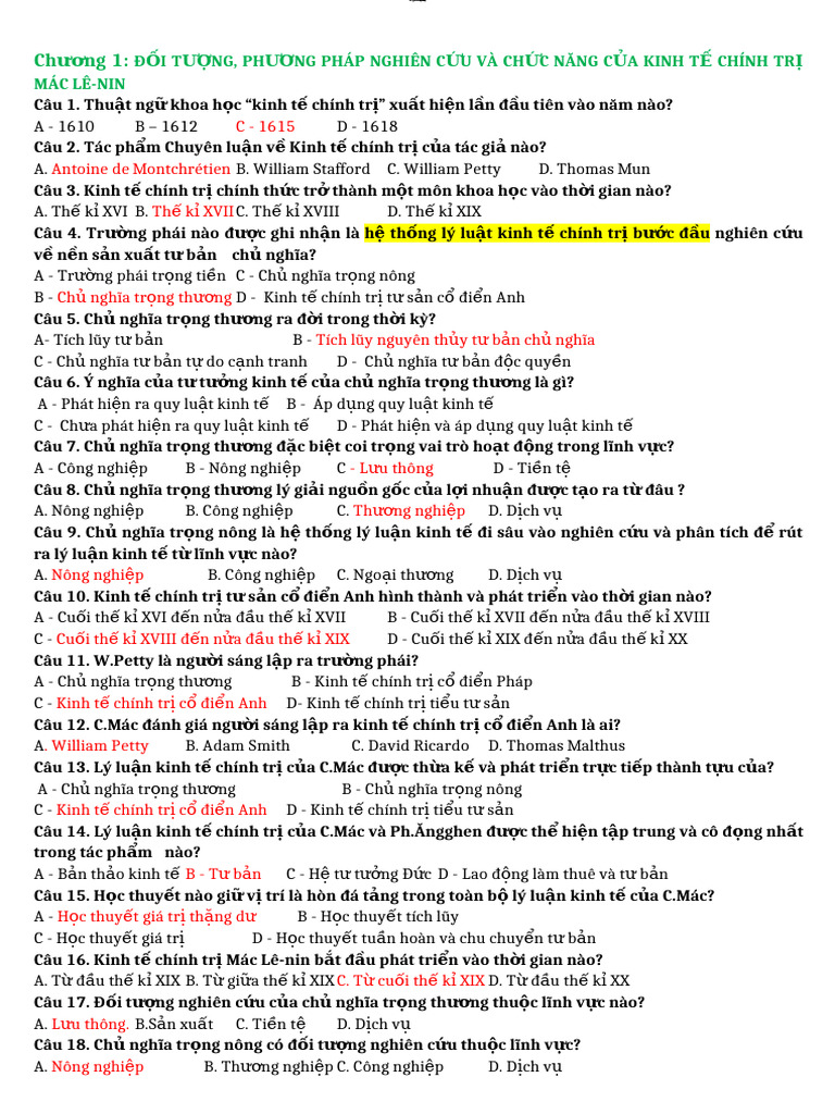 KTCT- HANU Trắc Nghiệm | PDF