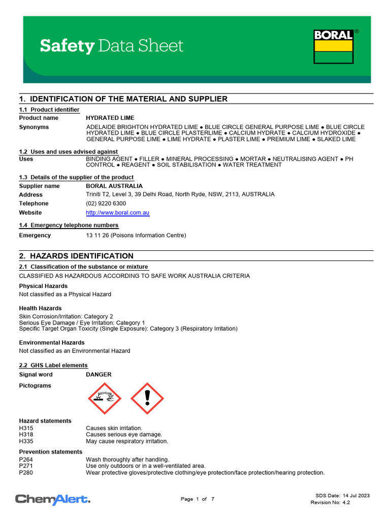 Hydrated Lime Safety and Hazards Guide | PDF | Lime (Material ...