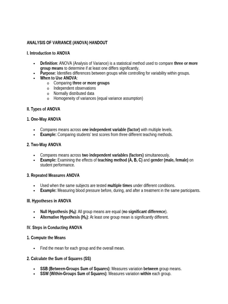 Analysis of Variance Notes | PDF | Analysis Of Variance | Data Analysis