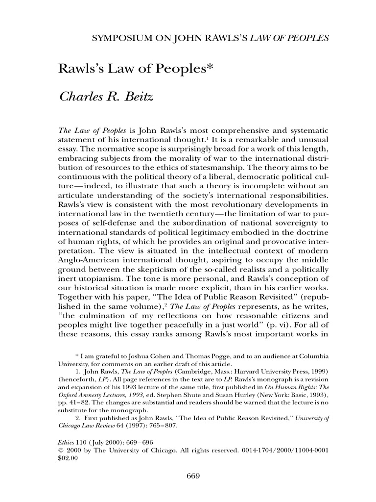 Beitz 2015 Rawls S Law of Peoples | PDF | John Rawls | Justice