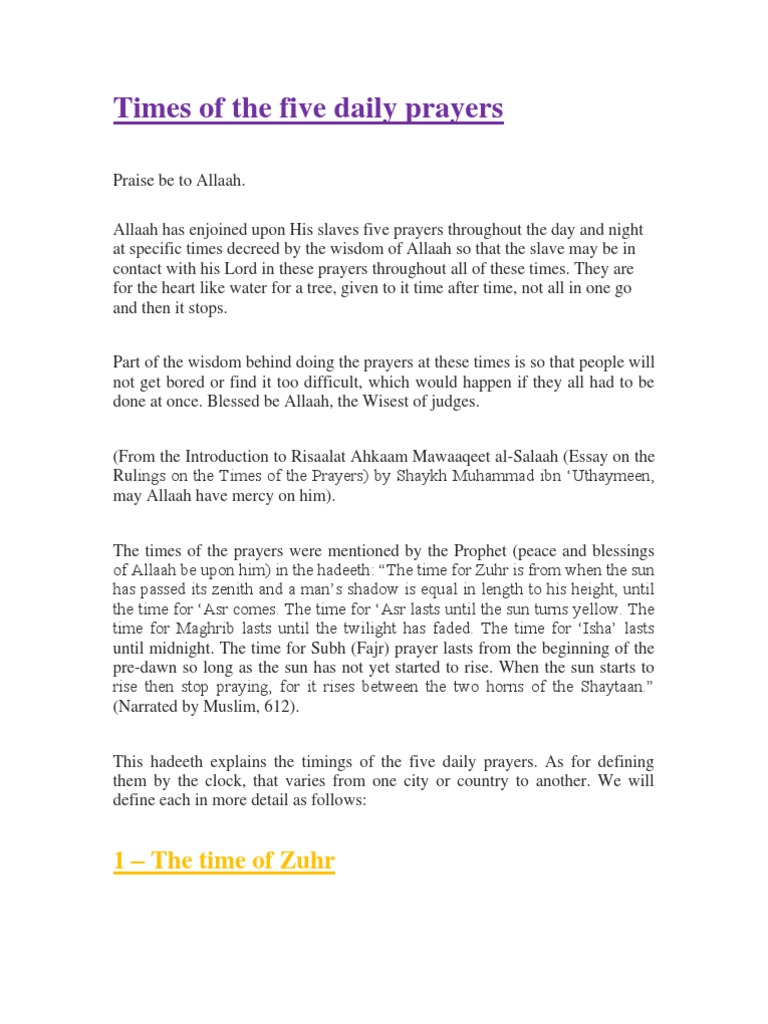 Times of The Five Daily Prayers | PDF | Dawn | Twilight