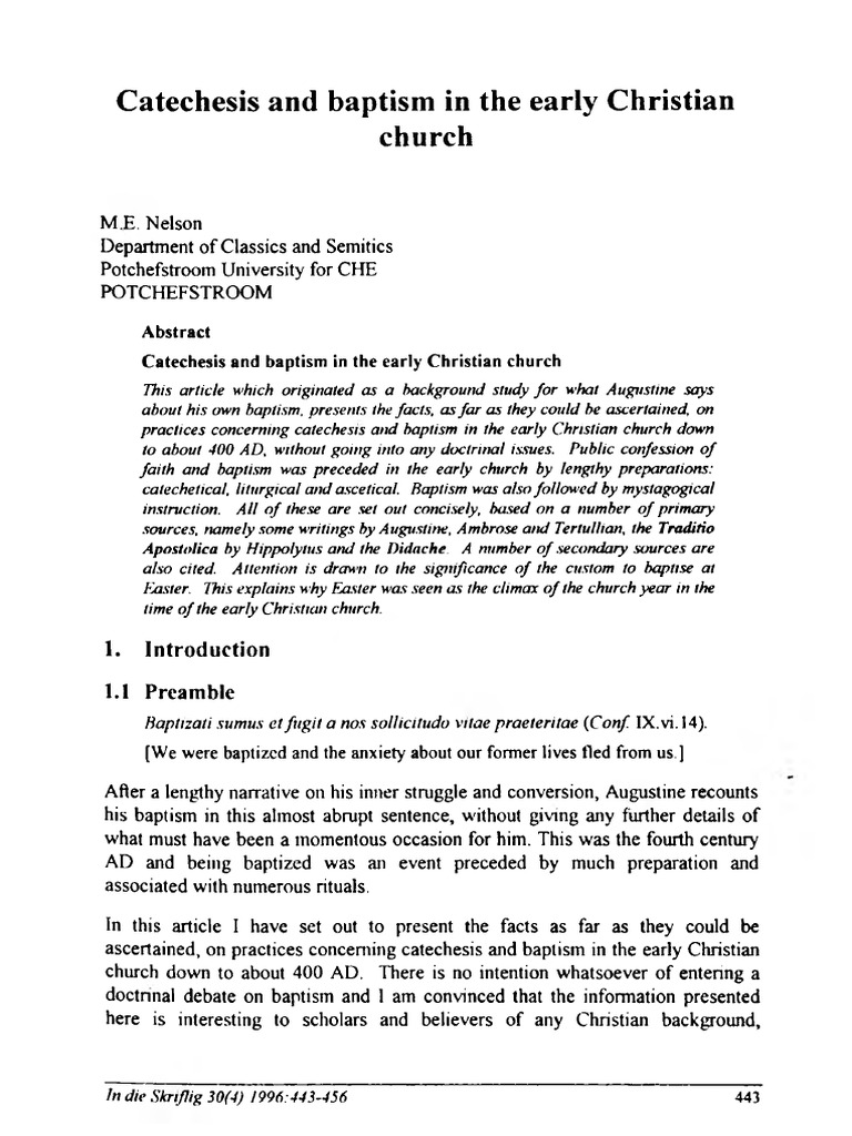 Catechesis and Baptism in The Early Christian | PDF | Baptism