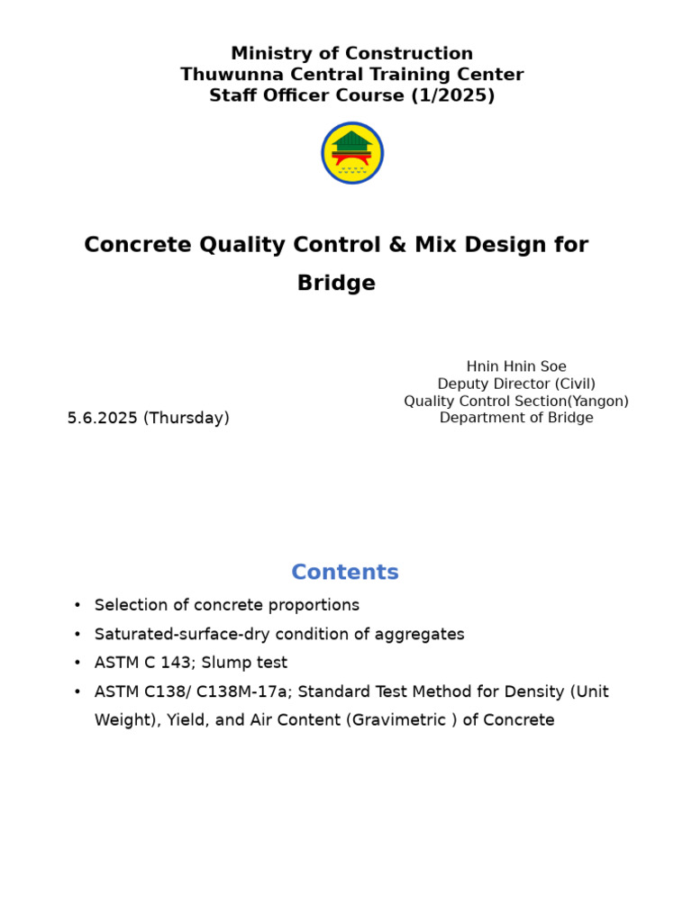 Concrete Mix Design for Bridge Quality Control | PDF | Concrete | Density