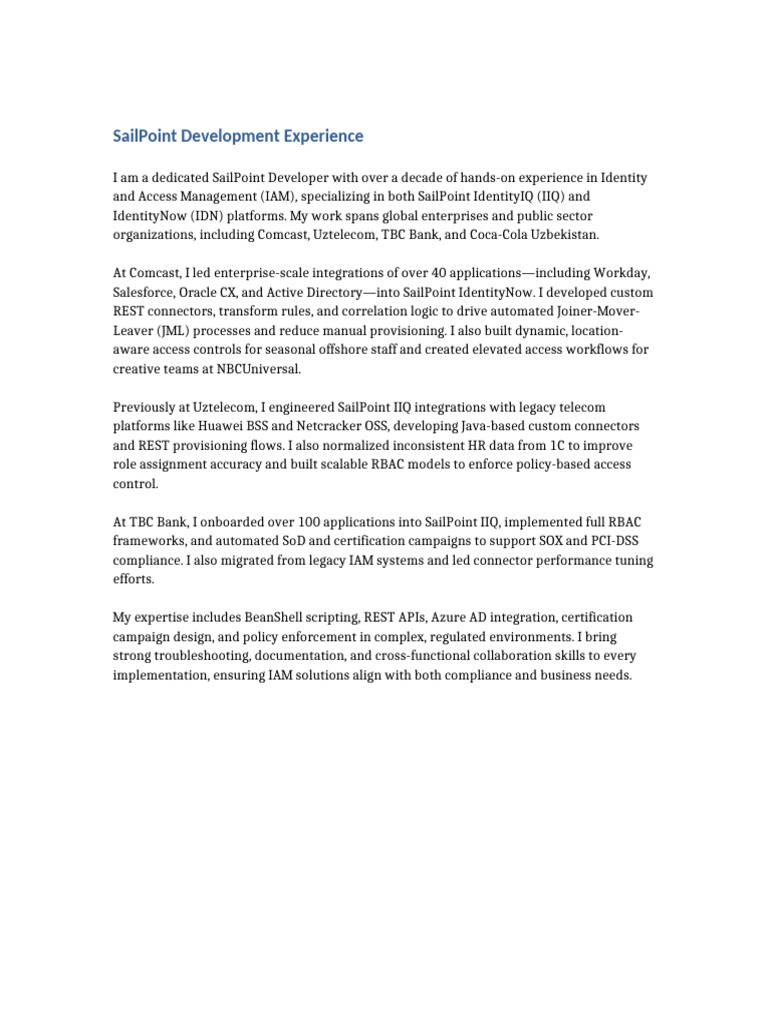 Expert SailPoint Developer Profile | PDF