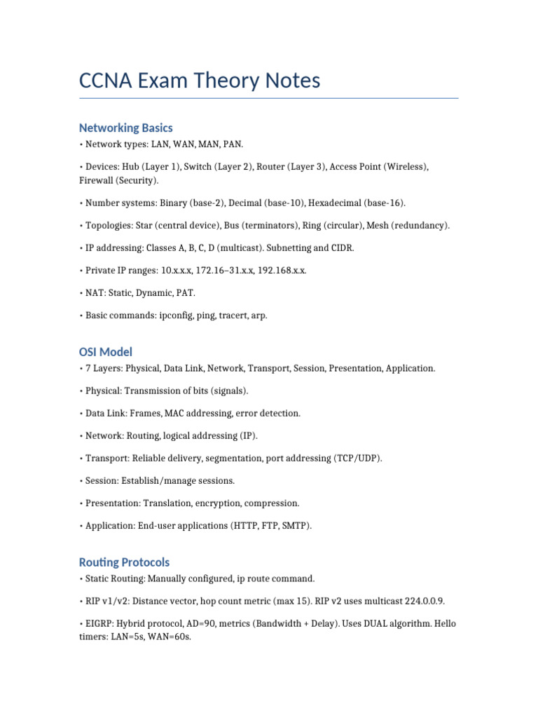 CCNA Theory Notes | PDF