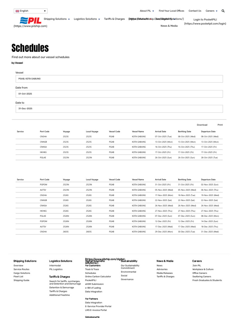 PIL Vessel Schedule Overview | PDF | Ships | Freight Transport