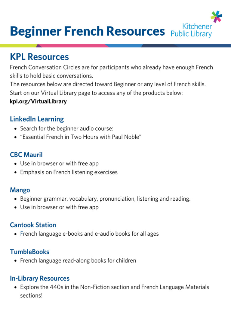 Beginner French Learning Resources | PDF