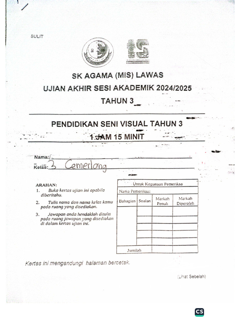 Exercise Uasa PSV THN 3 2024 | PDF