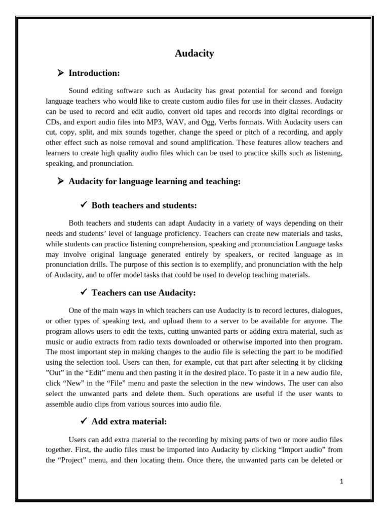 Audacity for Language Learning Tools | PDF | Sound Recording And ...