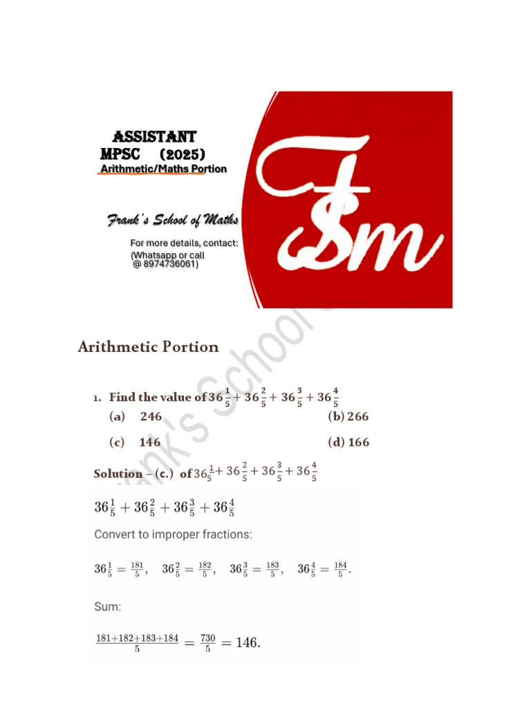 Math Portion Solutions and Problems | PDF | Arithmetic | Mathematics