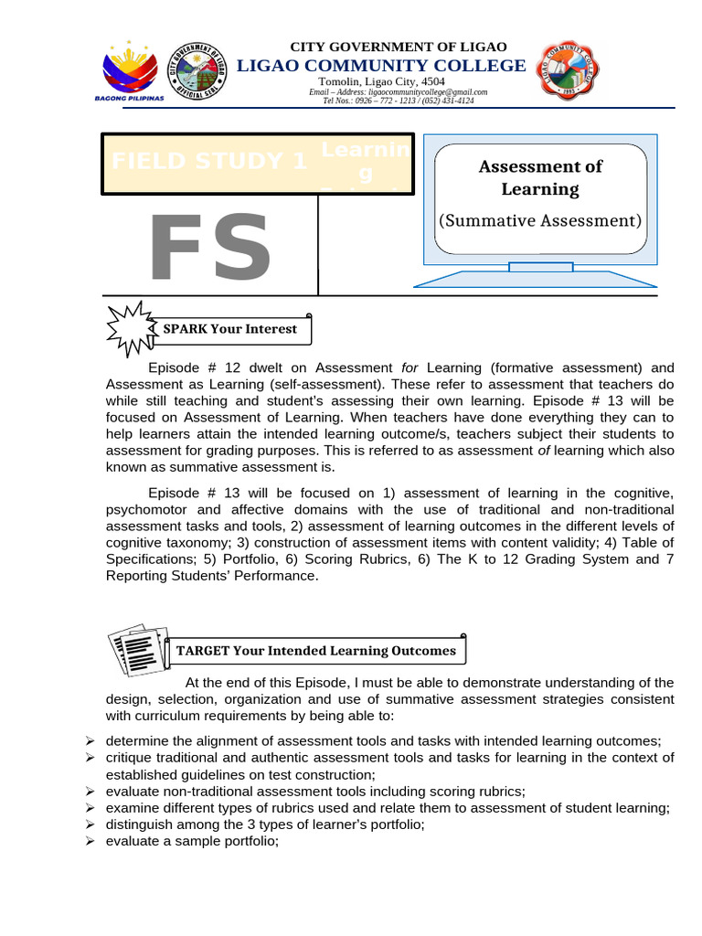 Field Study 1 Final Template | PDF | Educational Assessment | Learning