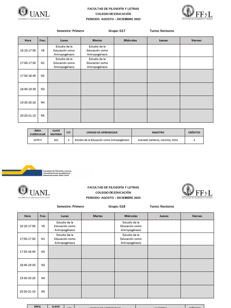 Horarios de Clases de Educación 2025 | PDF | Enseñando | Ciencias del ...
