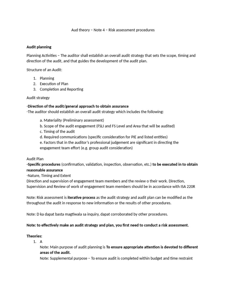 Aud theory notes 4 | PDF | Audit | Risk