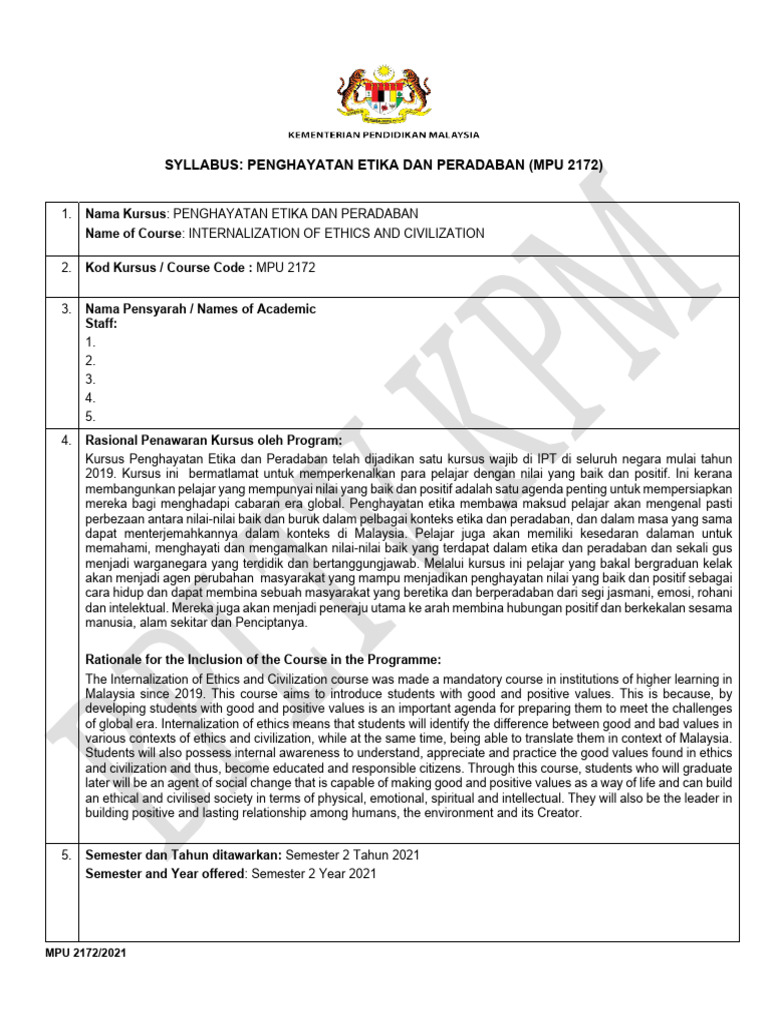 Penghayatan Etika dan Peradaban MPU 2172 | PDF
