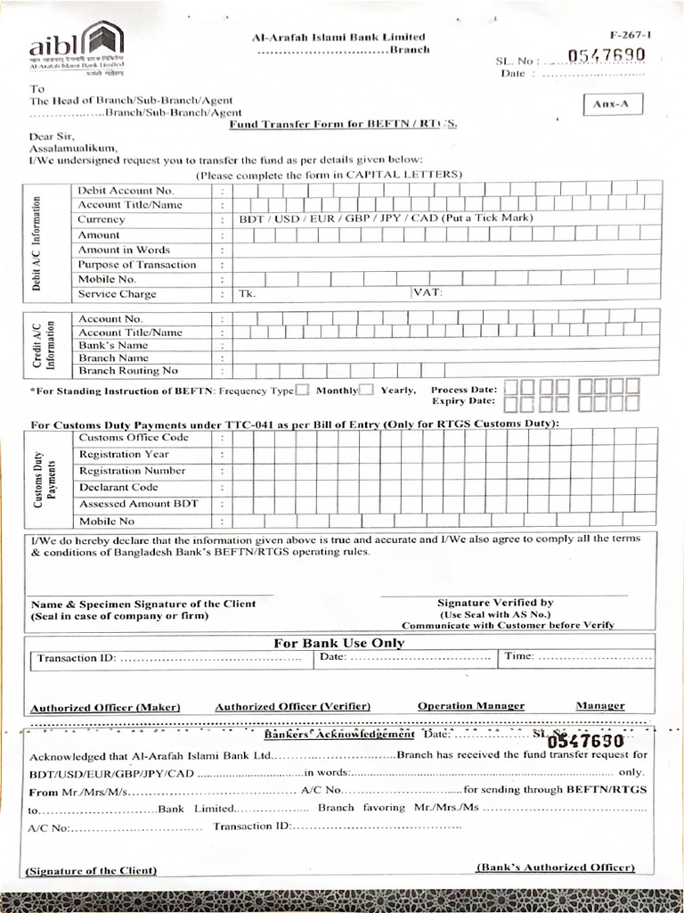 Al Arafah Rtgs Form | PDF