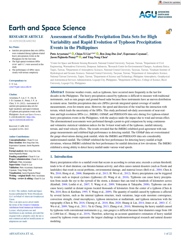 Earth and Space Science - 2022 - Aryastana - Assessment of Satellite Precipitation Data Sets For ...
