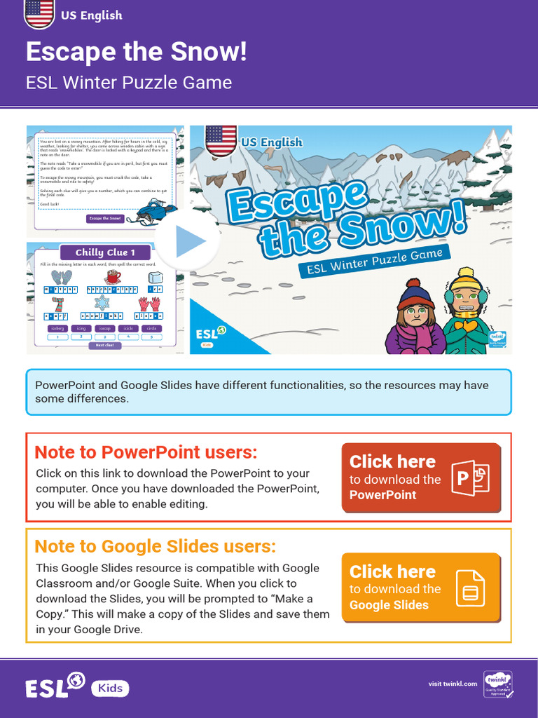 T e 1736868922 Escape The Snow Esl Winter Puzzle Game Us English Kids ...