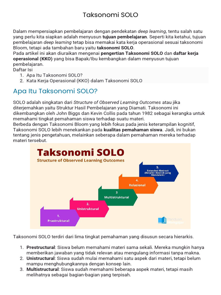 Taksonomi SOLO untuk Tujuan Pembelajaran | PDF
