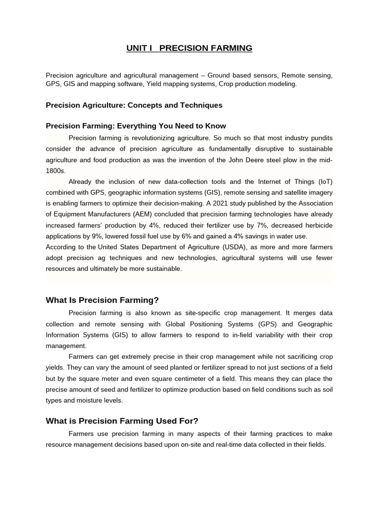 Precision Farming Techniques Explained | PDF | Agriculture | Geographic ...