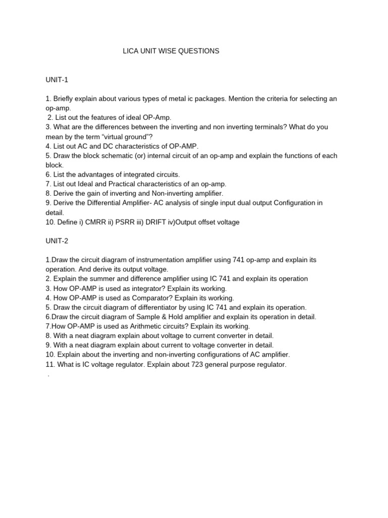 LICA Unit-Wise OP-Amp and Filter Questions | PDF | Operational ...