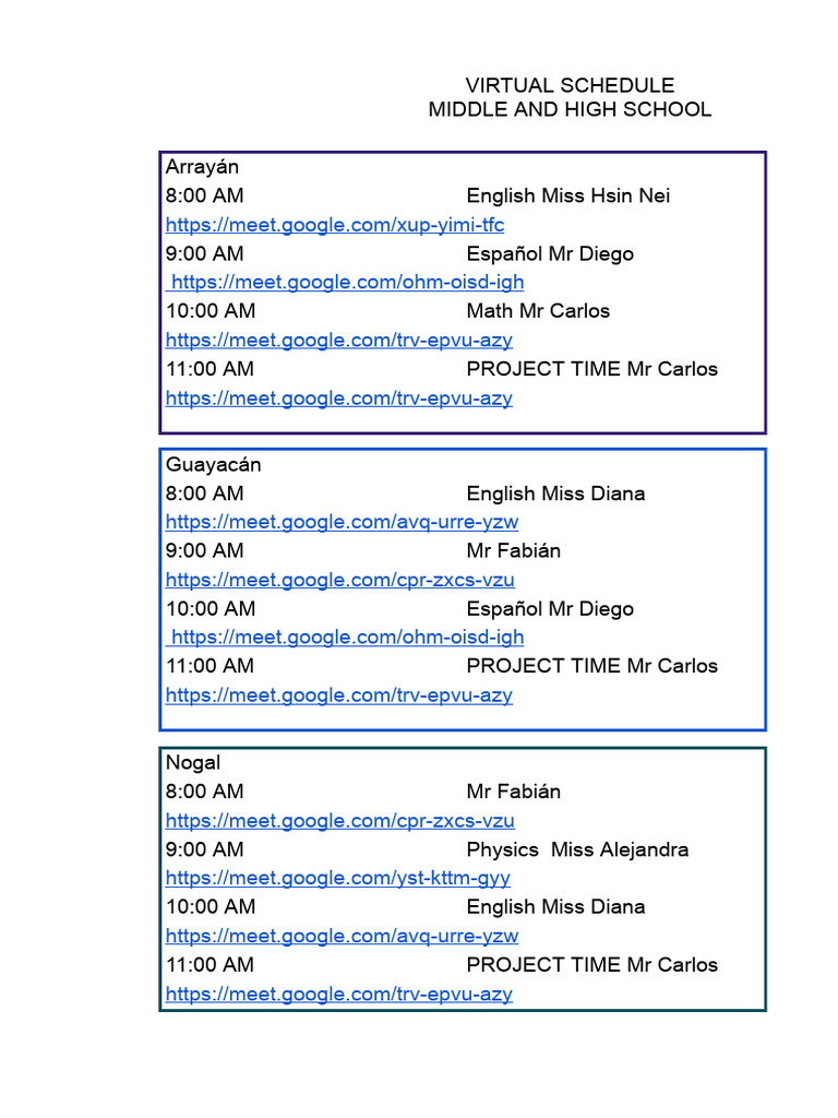 Virtual Middle and High School Schedule | PDF