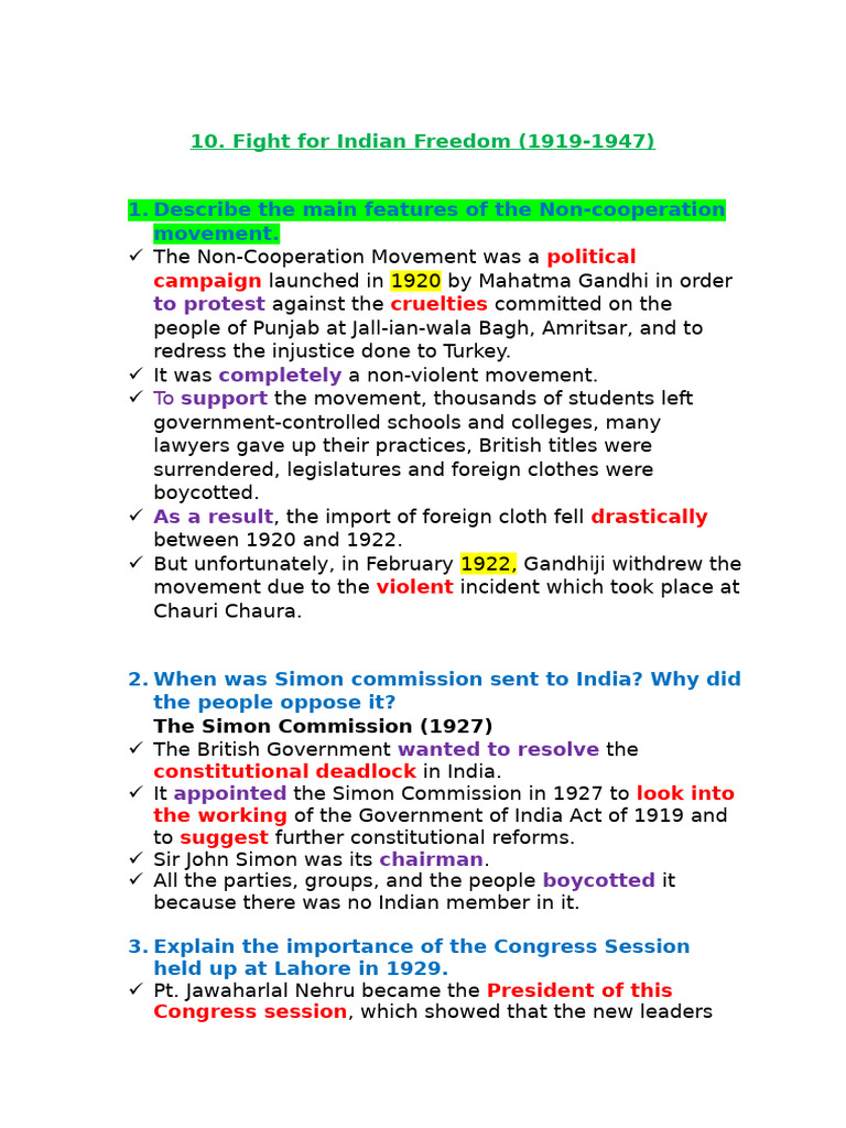 Fight For Indian Freedom (1919-1947) | PDF | Mahatma Gandhi | Nonviolence